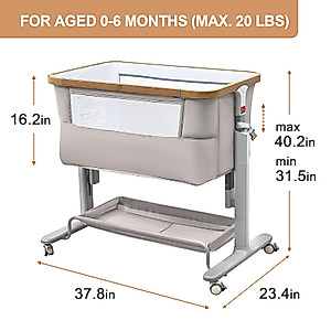 RONBEI Baby Bassinets Bedside Sleeper with Wheels 2 in 1 Easy Folding Portable bassinets with Storage Basket 10 Adjustable Height Bedside co-Sleeper for Baby Infant Newborn (Grey)