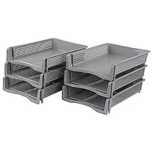 Lesbin 6-Pack Gray Plastic Stackable Paper Letter Tray