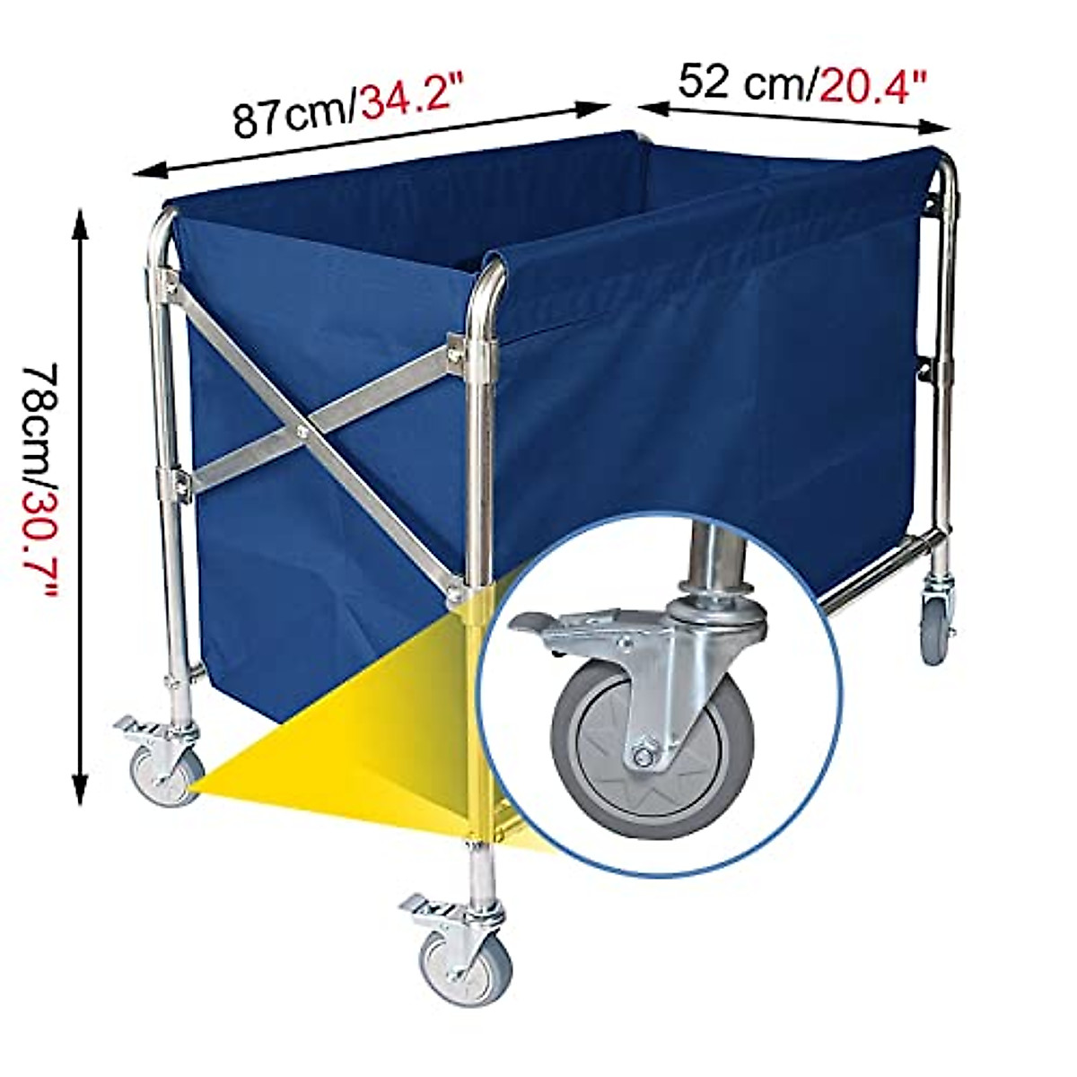 Collapsible X Rolling Laundry Cart ,Commercial Industrial Home Laundry Hampers with Wheels,Foldable Large Laundry Basket with stainless steel frame and removable oxford bag ,260 Lbs Load