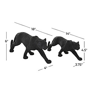 Deco 79 Polystone Leopard Decorative Sculpture Home Decor Statues, Set of 2 Accent Figurines 18", 14"W, Black