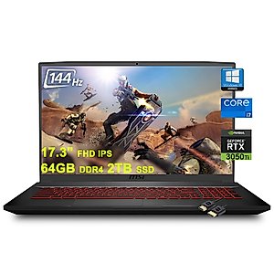 MSI Katana GF76 17 Gaming Laptop I 17.3'' Full HD IPS 144Hz I 11th Gen Intel 8-Core i7-11800H I 64GB DDR4 2TB SSD I GeForce RTX 3050 Ti 4GB I Backlit Nahimic USB-C Win10 Pro +32GB MicroSD Card, Black