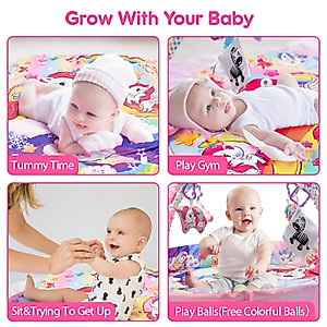 BATTOP Baby Activity Gym Play Mat,Tummy Time Mat Baby Gym with Sensory Rattle Toys&Tummy Time Pillow,for Sensory Motor Skill Development,Newborn Shower Gift