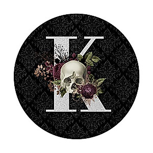 Skull and Roses Gothic Horror Monogram with Letter K Initial PopSockets PopGrip: Swappable Grip for Phones & Tablets