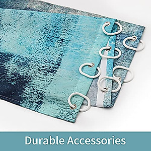 MitoVilla 4 Pcs Teal Blue Bathroom Sets with Shower Curtain and Rugs, Turquoise Shower Curtain Sets with Rugs for Bathroom Decor, Ombre Grunge Bathroom Decor Curtain Sets with Mats and Accessories