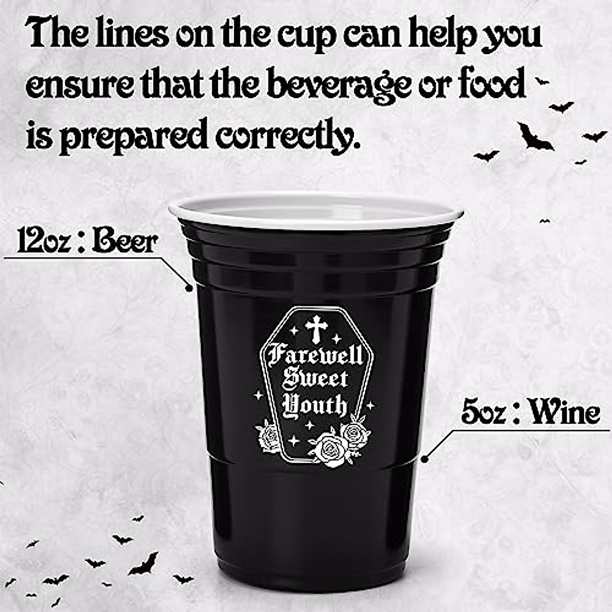 Nefelibata 50 Pack Gothic 30th Birthday Party Cups Halloween Women Death to My 20s Plastic Cup Female RIP Twenties Party Supplies Funny Falll Girl 30th Birthday Table Decorations