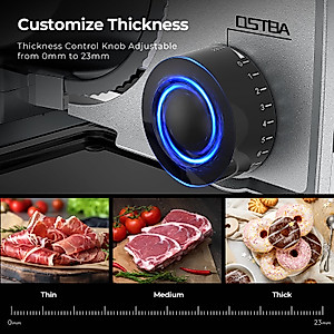 OSTBA Die-Cast Electric Meat Slicer Machine, 0-23mm Adjustable Thickness, Two 6.7” Removable Stainless Steel Blades, Intermittent Switch, 160W Deli Food Slicer with Food Tray for Meat Cheese Bread