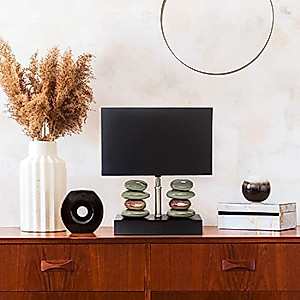 Elegant Designs LT1036-BLK Rectangular Dual Stacked Stone Ceramic Table Lamp, Black