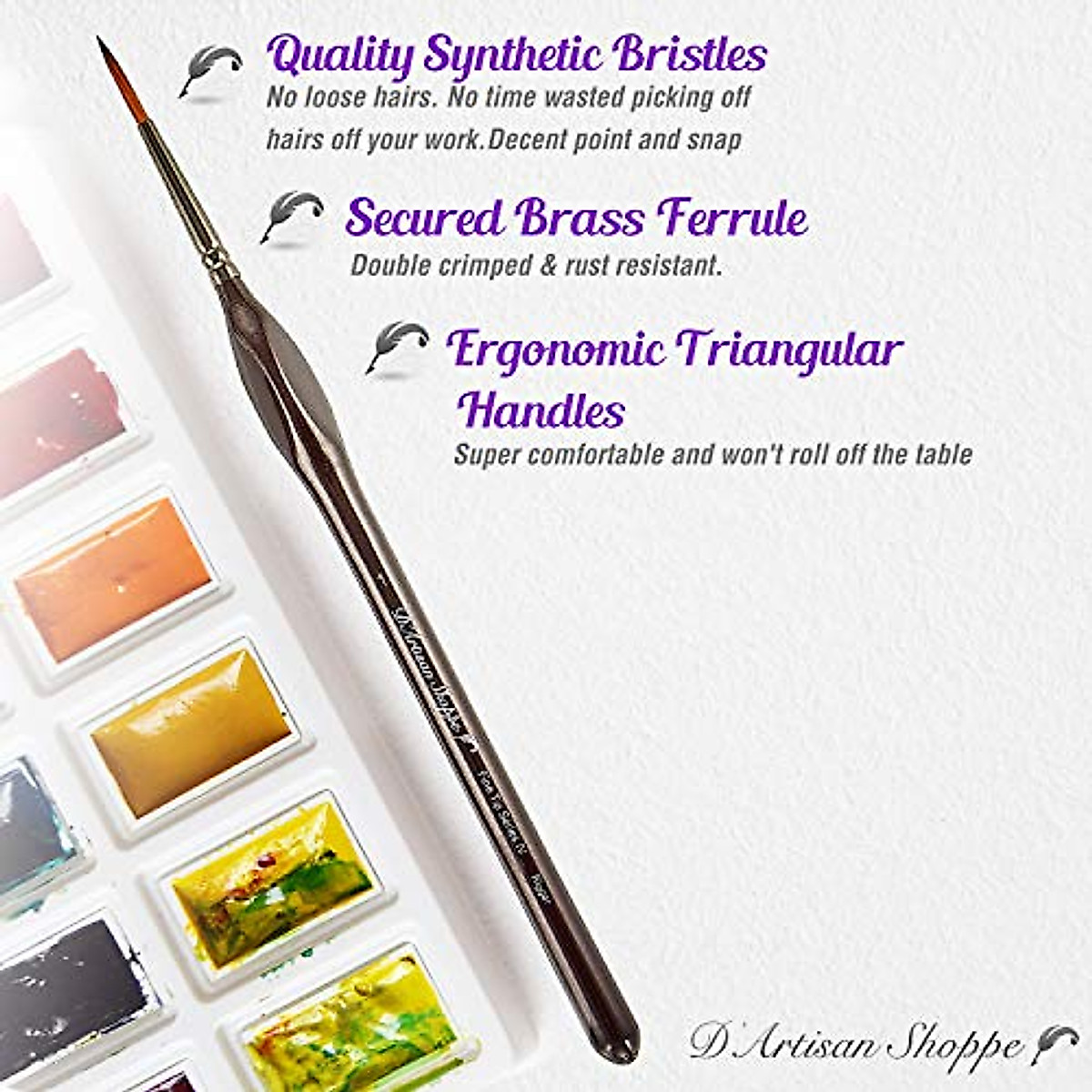 Rigger Paint Brush Detail Set. 4pc Size 1 Miniature Paint Touch Up Small Brushes Kit. Artist Pinstriping Brush Best for Acrylic Painting Warhammer 40K, D&D Military Scale Models, Oil, Watercolor Art