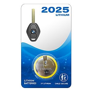 for 1996-2012 Remote Key FOB Battery LIR2025 (90 Degrees) Compatible with BMW Mini Cooper 3, 5, 7 Series, M3, M5, M6, Z3, Z4, Z8, E63 E38 E83 E53 E36 E85 (FCC ID: LX8FZV, LX8 FZV) – with Instructions