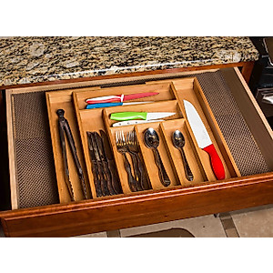 BirdRock Home Bamboo Expandable Utility Drawer Organizer – Utensil Silverware – Spoon Knife Fork – 17.5 Inch – Large – Natural Wood – Tray – Adjustable Kitchen Organization