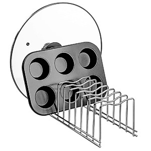 Slideep Pot Pan Lid Holder Rack Organizer, Kitchen Dish Plate Storage Organizer and Drying Rack, Bakeware Pot Lid Rack Holder Organizer, Pantry and Cabinet Holder