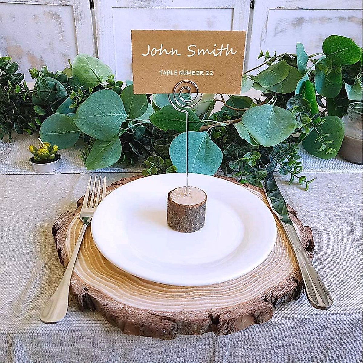 Place Card Holders 10pcs Table Number Holders with 20pcs Cards Rustic Real Wood Base Wedding Table Name Number Holder Party Decoration Card Holders Picture Memo Note Photo Clip Holder