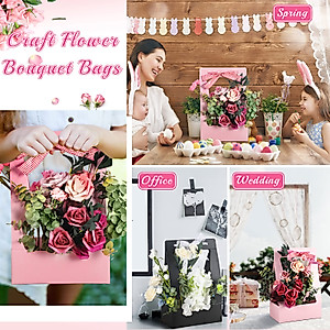 Chinco 12 Pieces Craft Paper Gift Bags Flower Box for Arrangements Flower Bouquet Packaging Bag with Handle Wedding Valentine's Day Gift Wrap Bags Florist Bags, Pink and Black