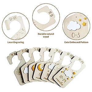 PDRYLY Baby Closet Dividers 7 Pcs，Beautiful Wooden Baby Closet Organizer from Newborn to 24 Months，Adorable Nursery Decor Hanger Dividers Easily Organize Your Baby Room