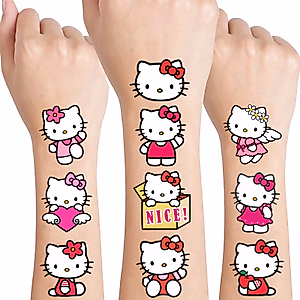 Kitty Birthday Party Supplies, 34Pcs Temporary Tattoos Party Favors, Removable Tattoo Stickers for Goody Bag Treat Bag Stuff for Kitty Birthday Party Decoration