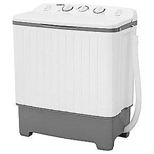 Hudada Twin Tub Washing Machine Portable Mini Compact Washer and Spin Dryer Combo, 10Lbs & 7Lbs Spinning, Small Laundry with Inlet Drain Hose for Apartment Dorm RV Home, White