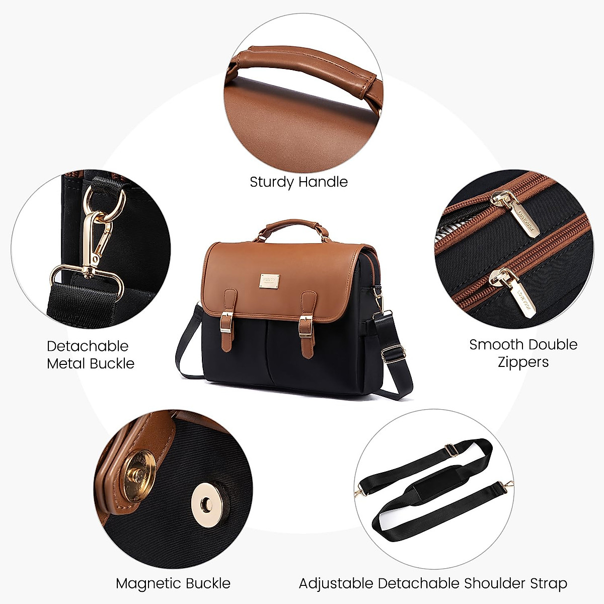 LOVEVOOK Laptop Bag for Women, 15.6 inch Large Capacity Computer Briefcase Case, Crossbody Messenger Shoulder Bag, Office Business Work Tote Bags Purse for Travel Gifts, Brown-black