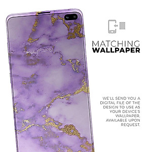 DesignSkinz Purple Marble & Digital Gold Foil V2 Protective Vinyl Decal Wrap Skin Cover Compatible with The Samsung Galaxy S20 (Screen Trim & Back Glass Skin)