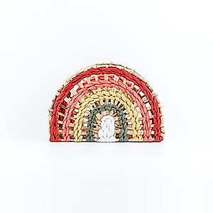 YRMT Wicker Storage Basket Water Hyacinth Woven Basket for Shelves Pantry Rainbow Decoration Semicircle Storage Basket with Built-in Handle Small Natural 9.1" x 7.5" x 7.5"