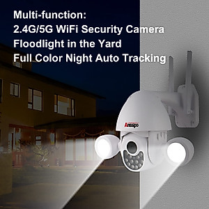 Anssipo 5G 2.4GHz WiFi Security Camera Outdoor Wireless, 3MP Floodlight Video Surveillance, Pan Tilt 360° View, Motion Detection, Auto Tracking Smart Alerts, Two Way Audio