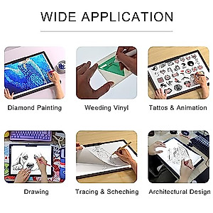 ANALOI A4 Light Box, LED Light Tracing Pad Rechargeable, Portable Light Copy Board for Diamond Art Painting, 6 Levels Stepless Dimming Drawing Tracking Light Pad, Artistic Design Sketching