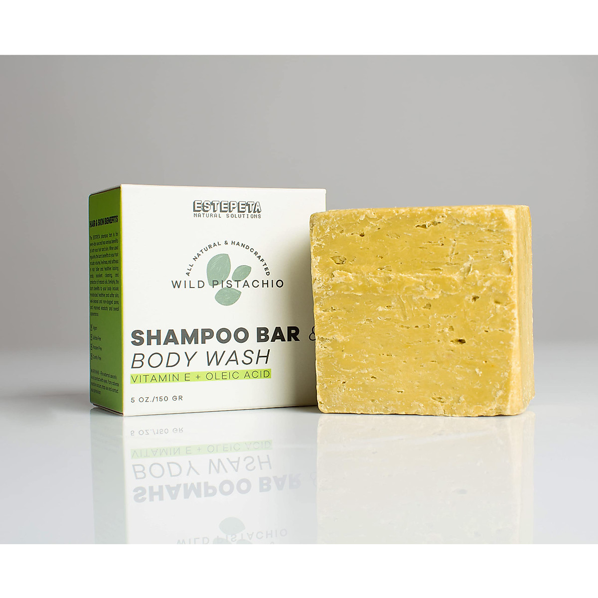 ESTEPETA | Shampoo Bar | Natural Hair and Skin Wash | All-in-one Cleanser | Wild Pistachio | 100% Vegan | 5.29oz