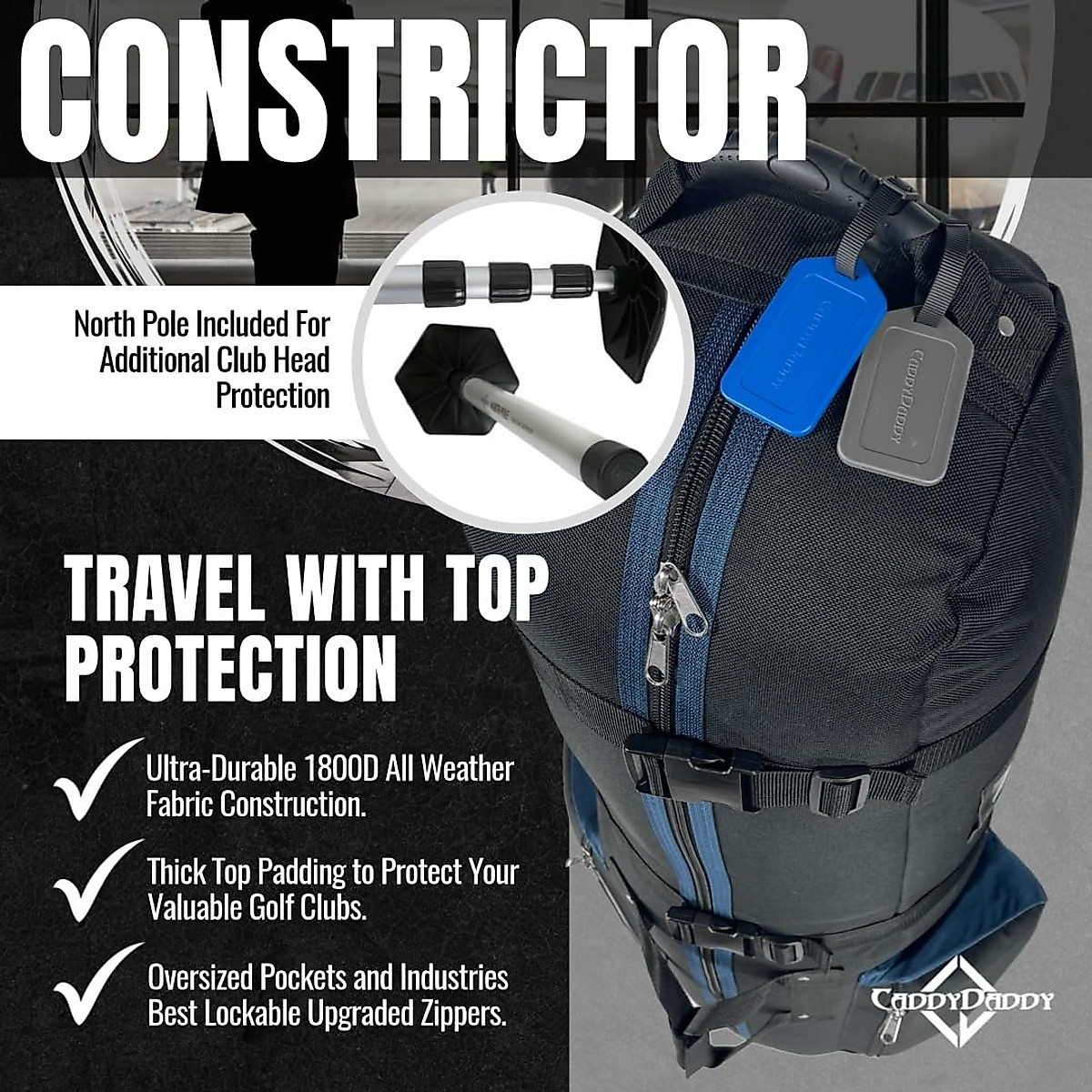 CaddyDaddy Golf CDYCON2NP Constrictor with North Pole Club Protector Golf Bag Travel Cover, Black/Navy