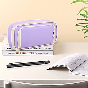 iSuperb Big Capacity Pencil Case Large Pencil Pouch Portable Storage Bag Zipper Organizer Makeup Cosmetic Bags for Women Office (Purple)