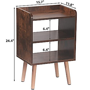 LUCKNOCK Nightstand, Mid-Century Modern Bedside Tables with Storage Shelf, Minimalist and Practical End Side Table, Fashion Bedroom Furnitur,Rustic Brown.