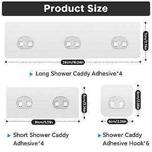 Lsnisni 14 Pack Shower Caddy Adhesive Replacement, Strong Adhesive Hooks for Shower Caddy, Waterproof Shower Adhesive Strips, No Drilling, for Bathroom Storage Shelves and Kitchen Racks