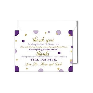 Paper Clever Party 25 Purple and Gold Baby Thank You Cards Pack – Cute Baby Shower Notes with Envelopes, Prefilled Message, Customizable Blank Stationery, Princess Theme, New Parents Gift Ideas
