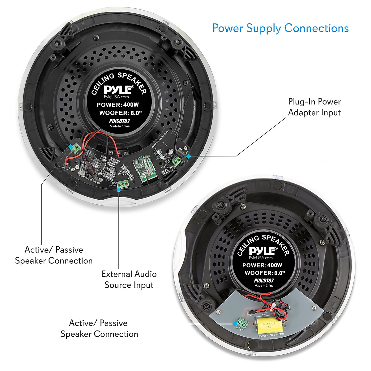 Pyle Pair 8.0” Bluetooth Universal Flush Mount In-wall In-ceiling 2-Way Speaker System Dual Polypropylene Cone & Polymer Tweeter Stereo Sound 400 Watts (PDICBT87) , Black