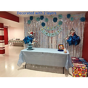 Melsan Foil Curtain, 2 Pack 3.2 ft x 8.2 ft Tinsel Foil Fringe Curtains Backdrop, Sparkle Metallic Foil Curtains for Party Photo Booth Props Decoration, Silver