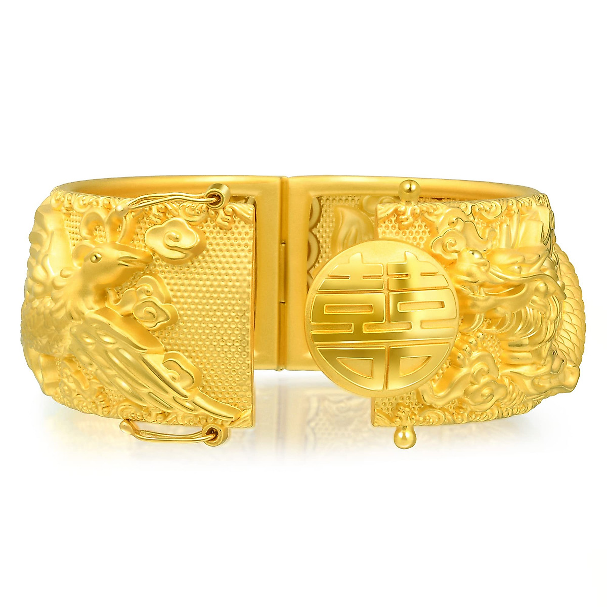 CHOW SANG SANG 999.9 24K Solid Gold Price-by-Weight 36.97g Gold Dragon & Phoenix Bangle for Women and Wedding Occasion 91875K | Size: 7