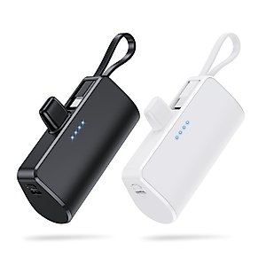 [2 Pack] Mini Portable Charger Power Bank for iPhone,[2024 Upgraded] 5200mAh PD Battery Pack Built-in USB C Cable, Backup Charger Compatible with iPhone 15/14/14 Pro Max/13/12/11/XR/8/7/6,Android etc