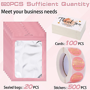 620Pcs Thank You Cards and Stickers Set,Include 500Gold Foil Thank You For Supporting My Small Business Stickers 1inch,100 Thank You Business Card,20 Resealable Packaging Bag for Retail Store Envelope
