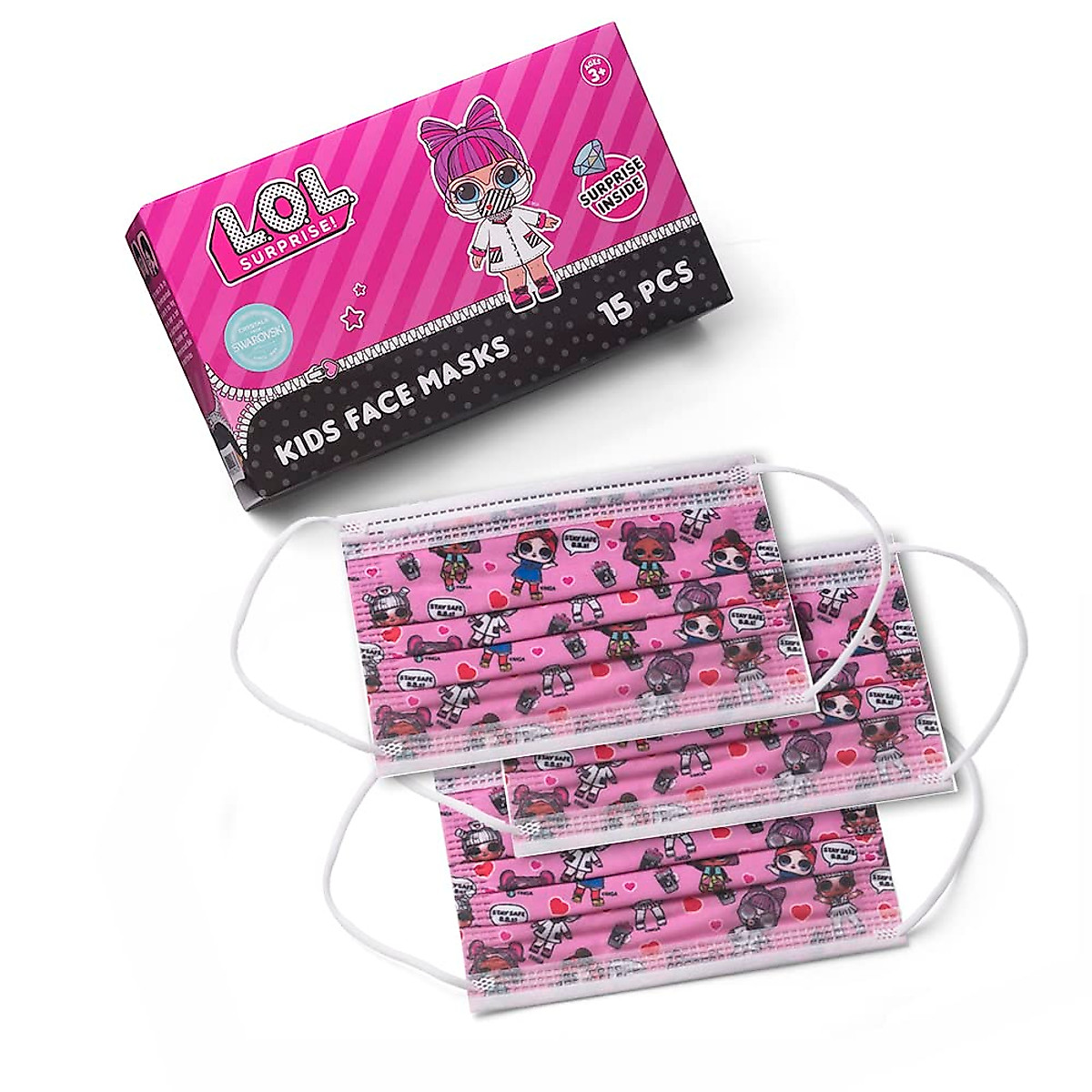 Disposable Face Mask LOL Surprise - Color Pink - 15 pcs per Pack - Gift Box