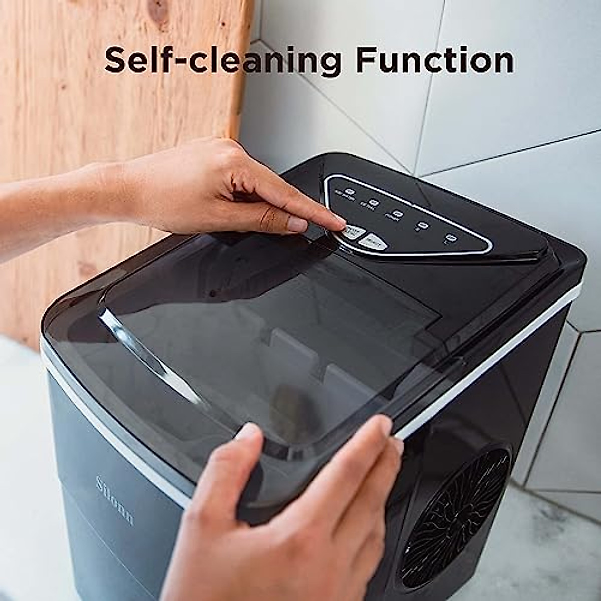 Countertop Ice Maker Machine - Silonn 9 Cubes Ready in 6 Mins, 26lbs in 24Hrs, Self-Cleaning Ice Machine with Ice Scoop and Basket