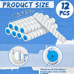 Jinei 12 Pcs 18 Inch Paint Roller Covers 3/8" Nap Roller Covers Large Paint Roller Sleeves Microfiber Wide Paint Rollers for Wall, Ceiling, Painters, Painting Surfaces, Blue, White