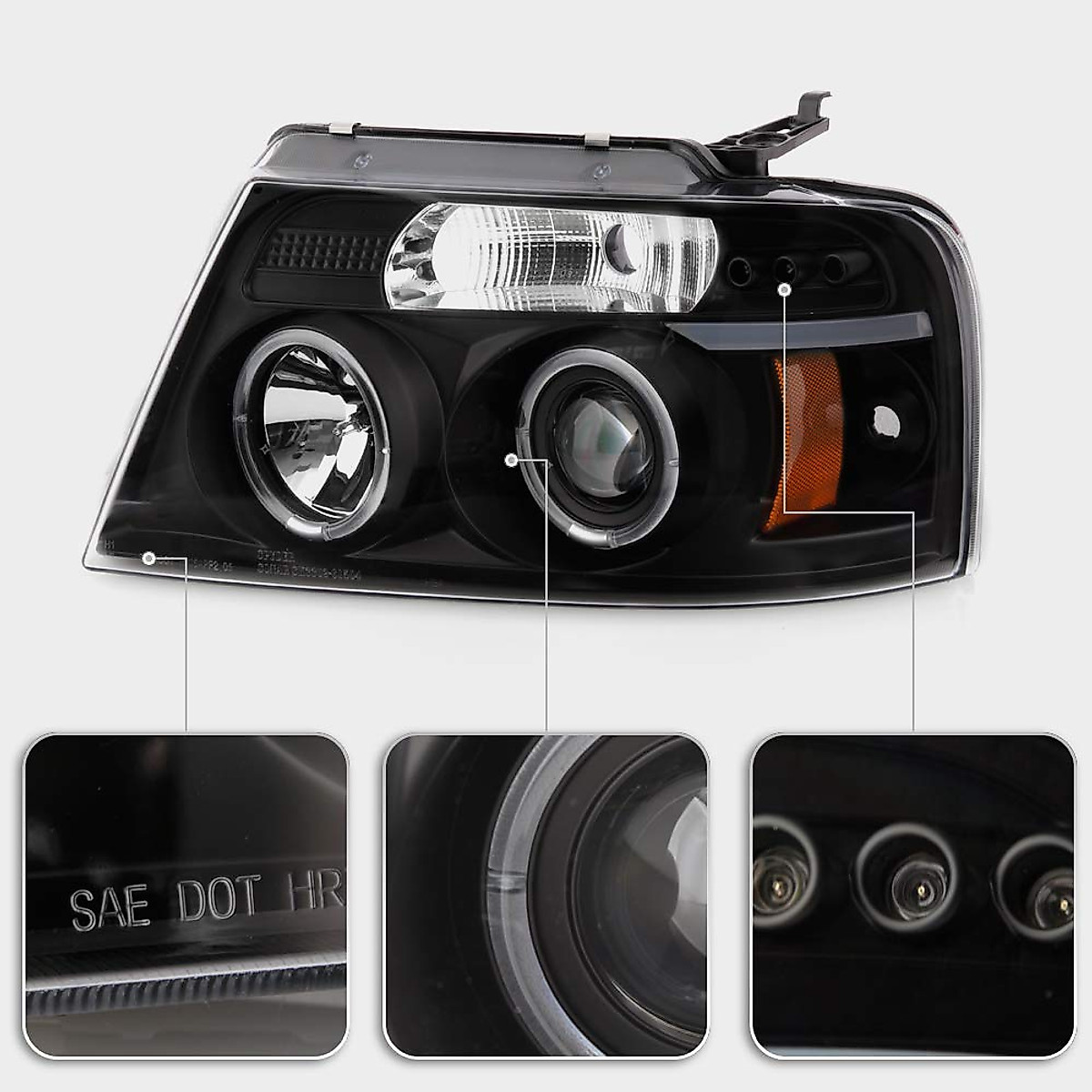 ACANII - For 2004-2008 Ford F150 LED Halo Ring Black Housing Projector Headlights Headlamps, Driver& Passenger Side