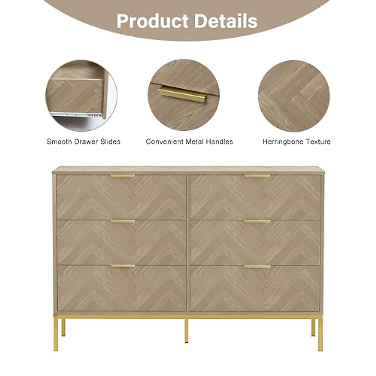 Anmytek 6-Drawer Double Dresser for Bedroom Large Nightstand, Modern Closet Dressers Chest of Drawers with Wood 6 Drawer Storage Cabinet Dresser, Storage Organizer Cabinet for Nursery