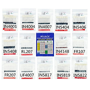 BOJACK 14 Value 240 pcs Diode Assortment Kit Contain Rectifier/Fast Recovery/Schottky/Switching Diode 1N4001 1N4004 1N4007 1N5404 1N5406 1N5408 RL207 FR107 FR207 UF4007 1N5817 1N5819 1N5822 1N4148