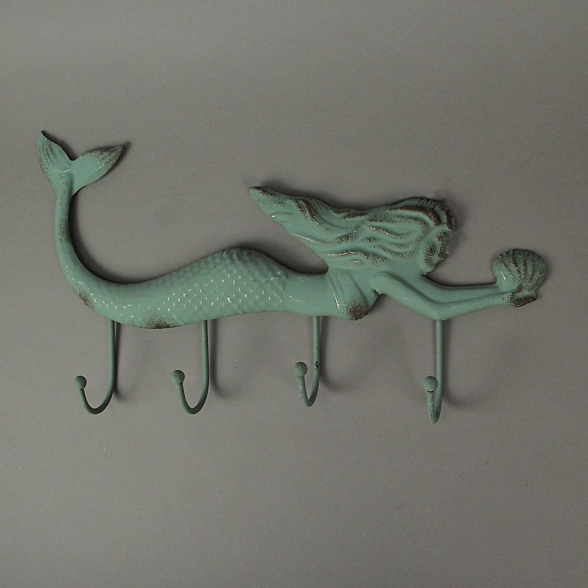 Things2Die4 Coastal Green Metal Swimming Mermaid Wall Hook Rack, Aquamarine, One Size