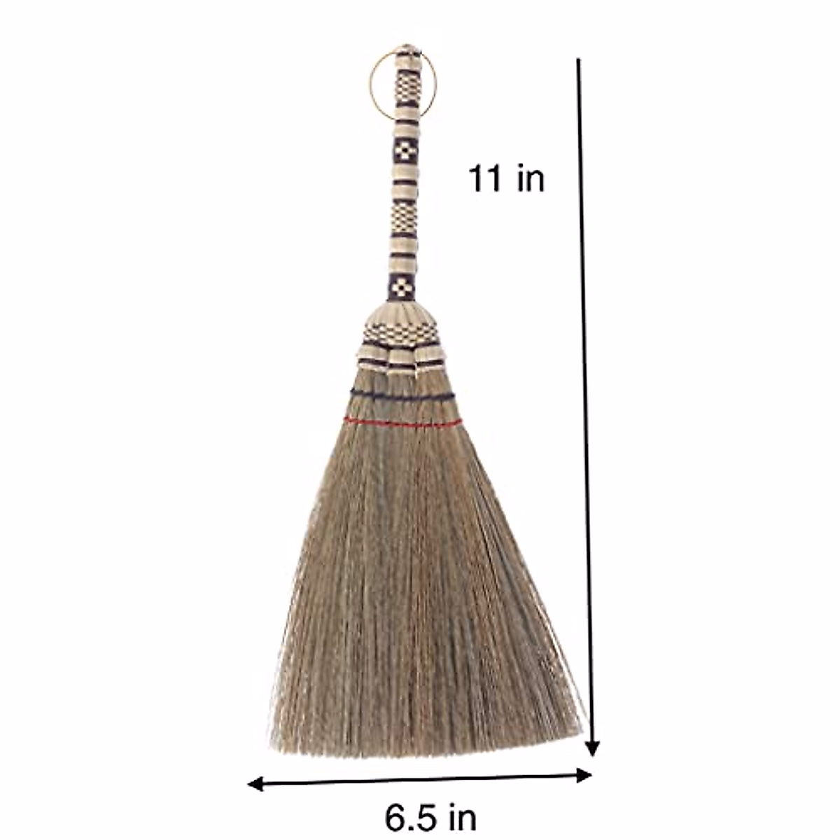 SN SKENNOVA - (Tiny Size) 11 inch Short of Asian Whisk Broom Thai Natural Straw Broom with Embroidery Nylon Thread Handle with Nylon Hanger