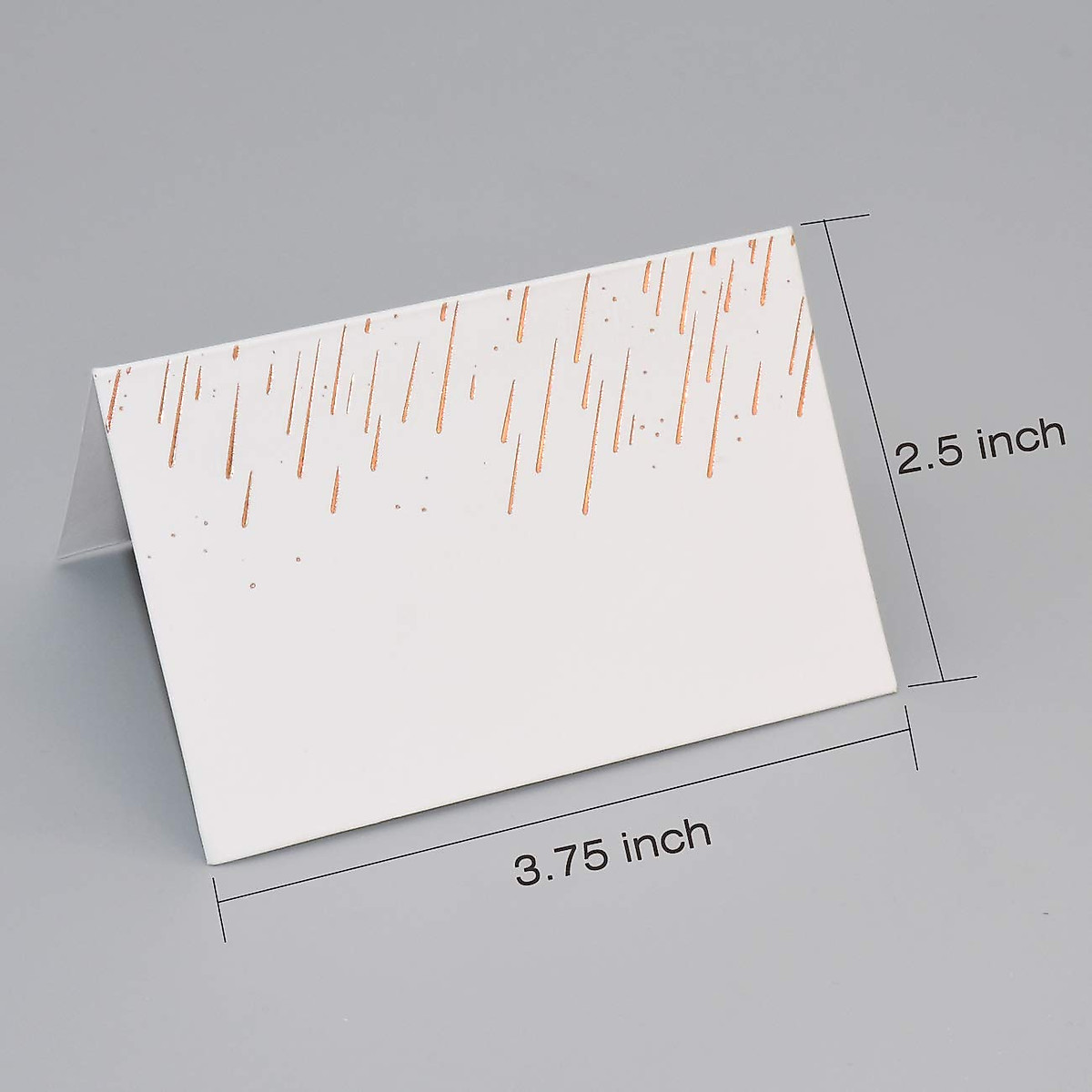 AZAZA 50 Pcs Tent Place Name Cards with Rose Gold - Seating Place Cards for Weddings Banquets Dinner Parties 2.5" x 3.75" (Meteor Shower - Rose Gold)