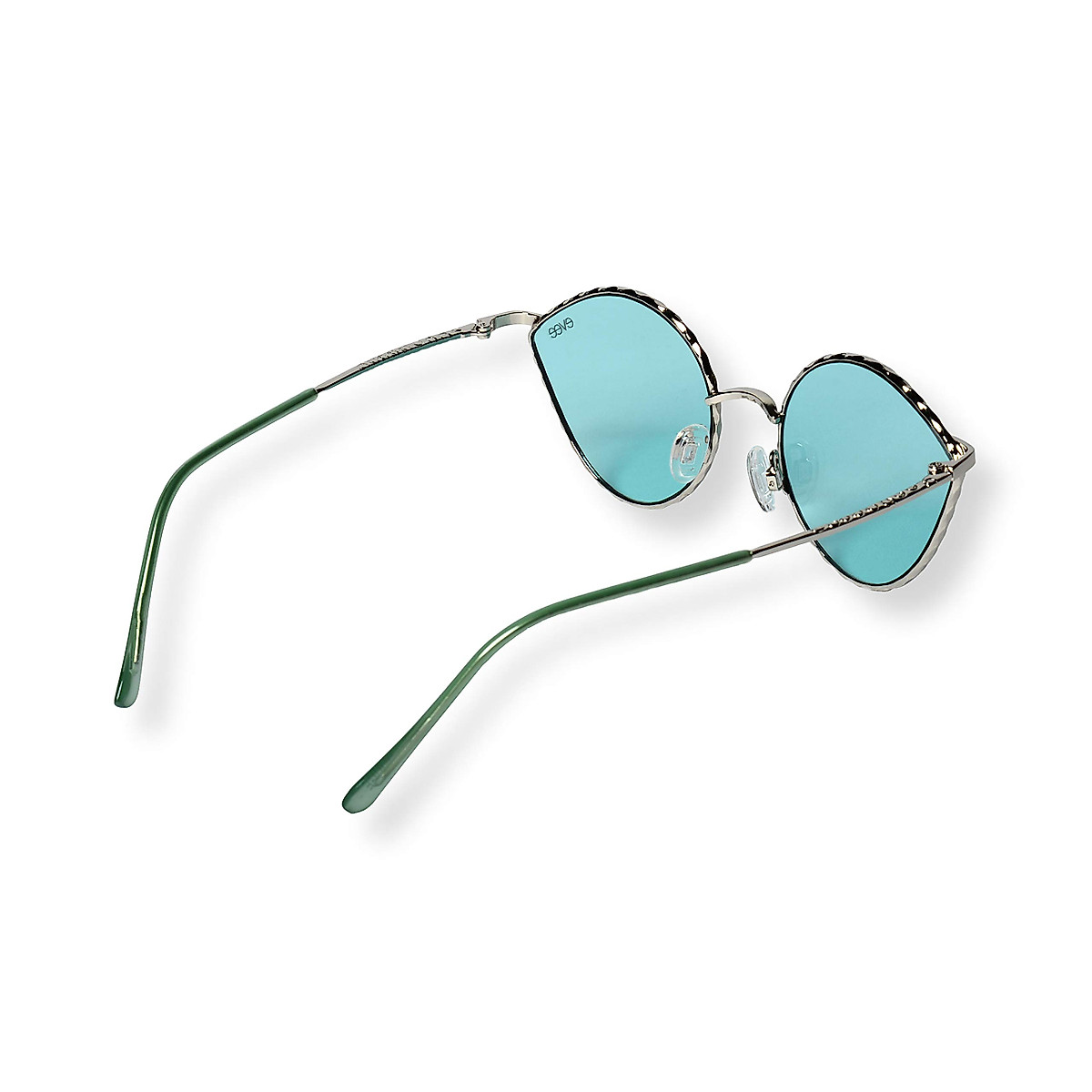 EVEE Vintage Oval Eye-Shape Metal Retro Sunglasses with Cosmetic Tint Lens (Rouge) (Silver Frame/Mint Green Lens)