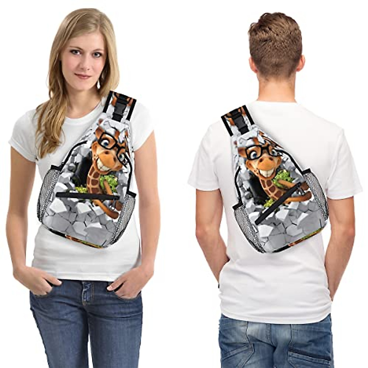 Cute Giraffe Sling Bag Crossbody Sling Backpack Water Resistant Shoulder Bag Outdoor Travel Hiking Chest Bag Daypack for Women Men Unisex