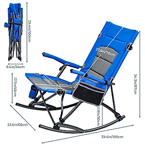 Rocking Chair, Camping Chair, Oversized Folding Rocking Camping Chair, Adults Heavy Duty Camping Chair, Outside Folding Rocking Chair for Patio, Lawn and Outdoors (Blue)