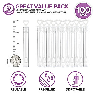 Wedding Bubbles Bulk - White Heart Top Wands (100 Count) Individual Mini Bubble Wand Favors for Weddings, Celebration Party Favor for Guests - Stock Your Home