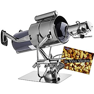 BRUBAKER Wine Bottle Holder Spearfishing, Scuba Diver with Speargun - Metal Sculpture - Wine Rack Decor - Tabletop - with Greeting Card